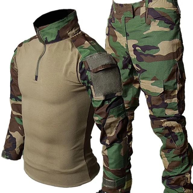 Camo Training Sets Men Breathable Long Sleeve T-shirts Multi-pocket ...