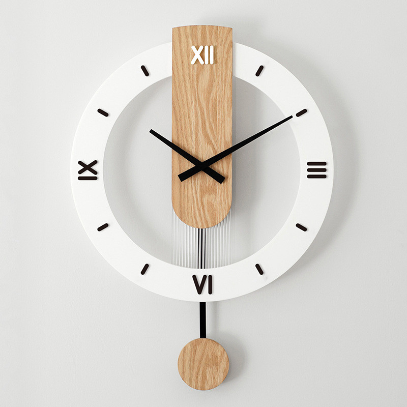 Modern 16 Inch Wooden Silent Digital Wall Clock, Swing Non-ticking Silent Clock With Pendulum ...