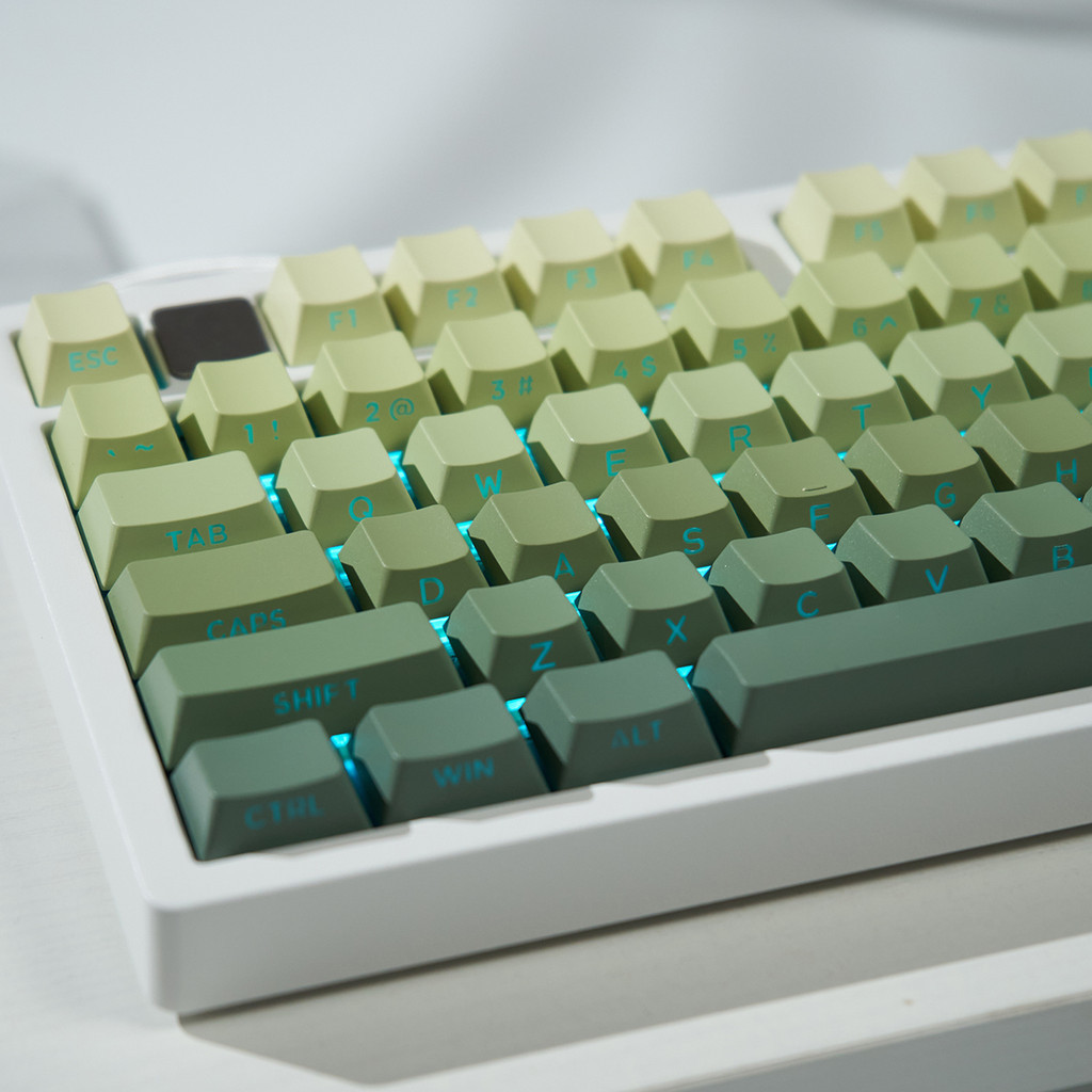 133 Keys Gradient Matcha Green keycaps Side print Light Through Double ...