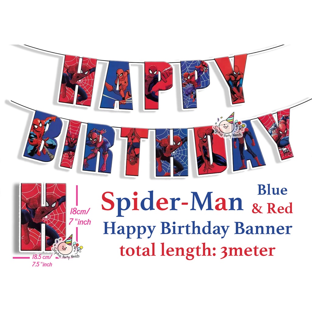 Blue and Red Spider-Man Banner for Happy Birthday Party | Shopee ...