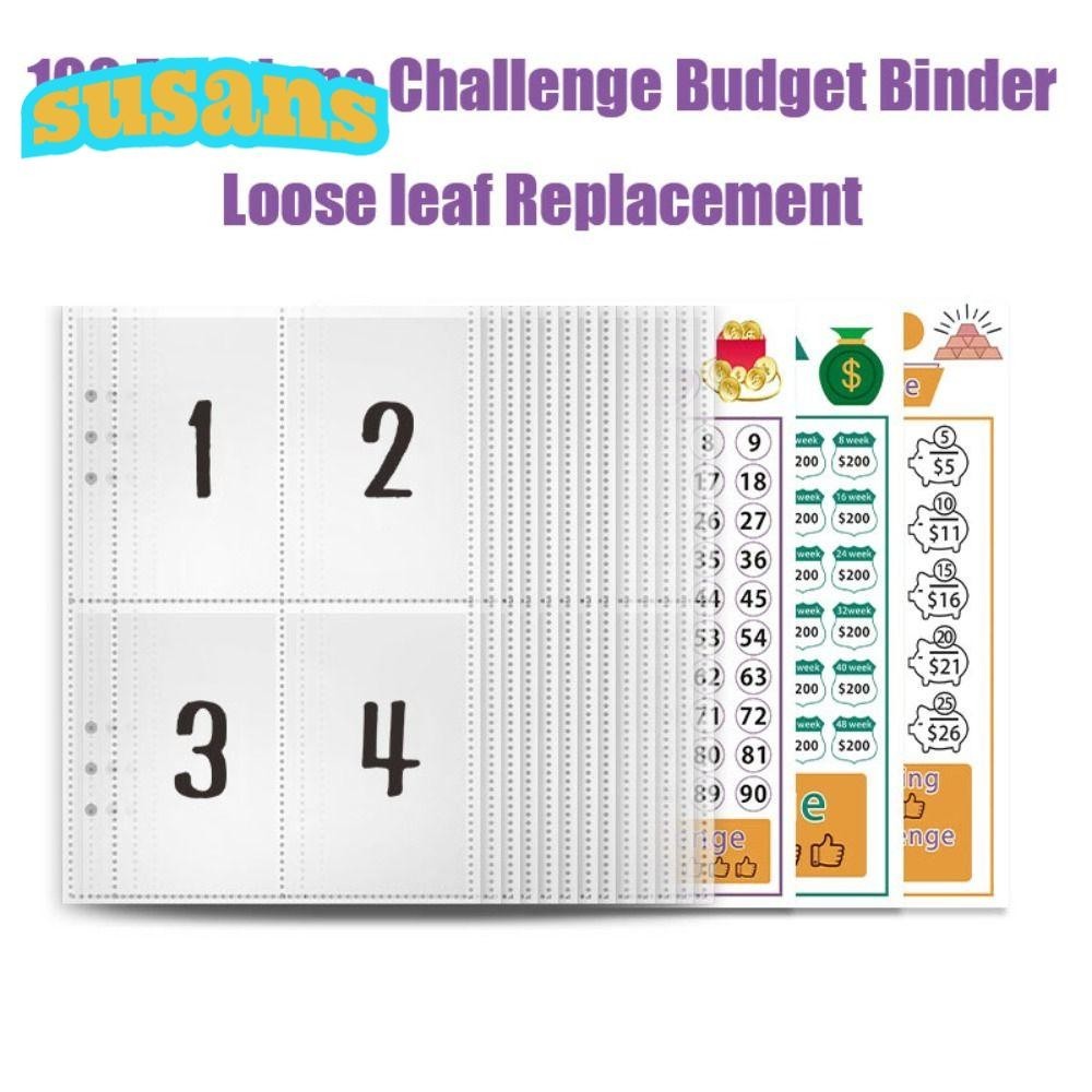 SUSANS 1 Set Loose Leaf Replacement, 100 Envelope Challenge Transparent ...