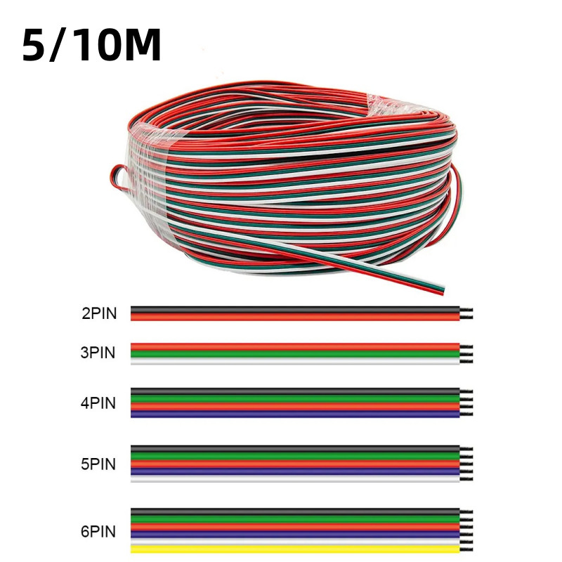 5meters/10Meters LED Wire Cable 2Pin 3Pin 4Pin 5Pin 6Pin Extension Cable 5/10m, for WS2812B ...