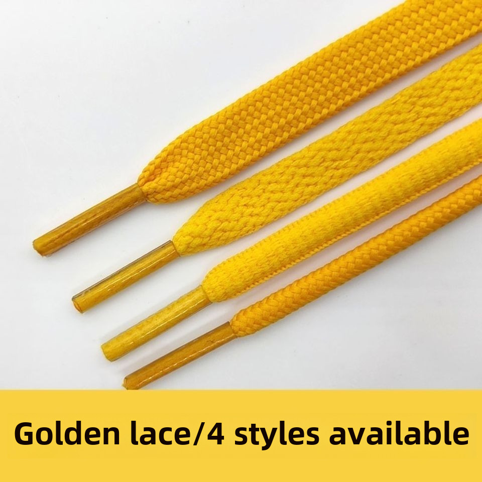 Golden Yellow Flat Round Semicircle Laces Basketball Shoes Canvas Shoes ...