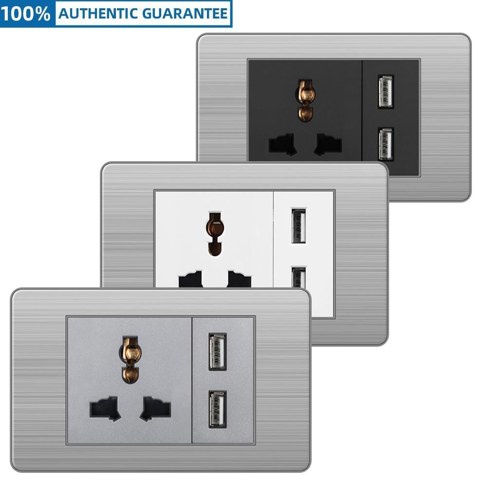 VISWE usb socket wall socket universal socket 3 pin socket black socket ...