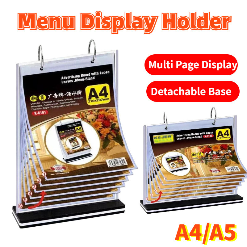 A4/A5 Menu Display Holder Plastic Multi-Page Flip Clear Display Frame ...