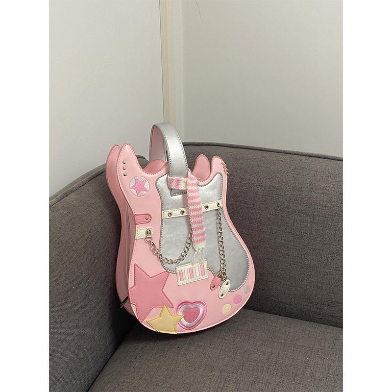 [Haroro] Guitar Backpack Original Pink Backpack Beaded DIY Laser Label ...