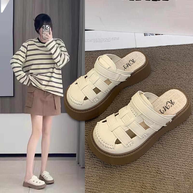 KMY new cowhide leather women sandals dual-purpose slipper sandals ...