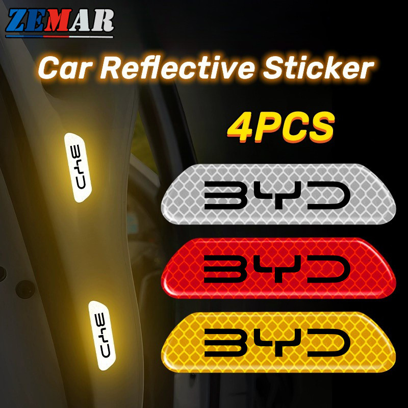 4Pcs BYD Car Door Reflective Sticker Scratch Protection Sticker Safety ...