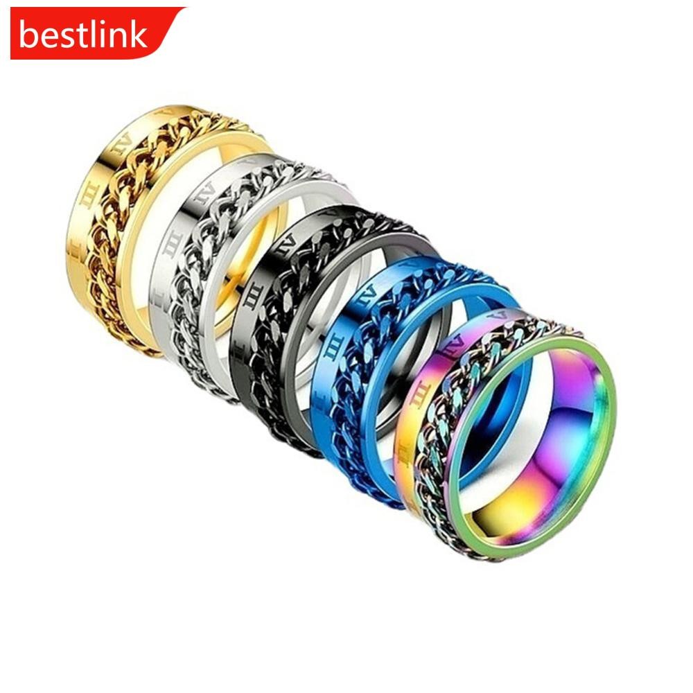 BESTLINK Rotating Stainless Titanium Steel Ring Anxiety Fidget Rings ...