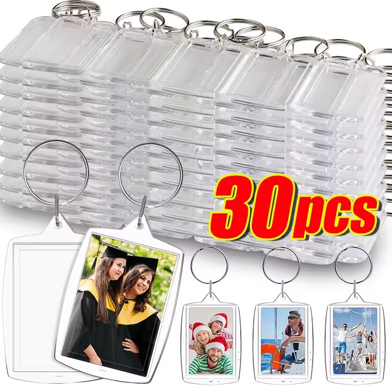 5-30 Pcs Clear Acrylic Blank Photo Frame Keychain - Insert Photo Split ...