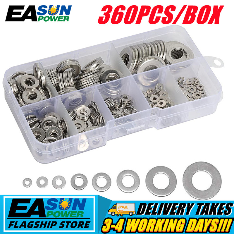 360pcs Stainless Steel Flat Washers Set, M2-M10 Flat Washers Set To ...