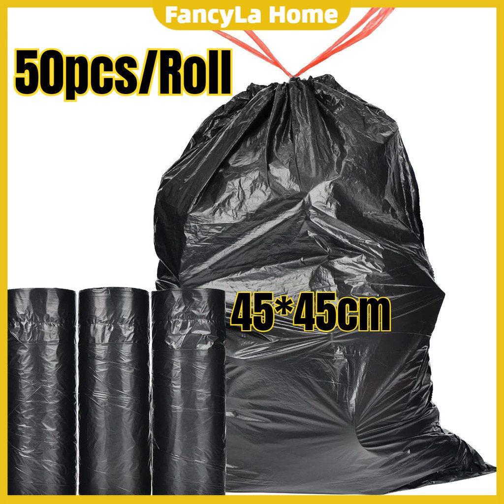 50pcs/Roll Black Drawstring Garbage Bagsn, 4 Gallon Trash Bag ...