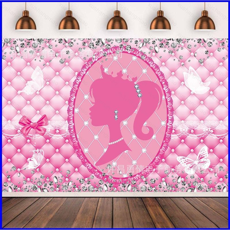 HQ3 pink Barbie Birthday theme backdrop banner party decoration photo ...
