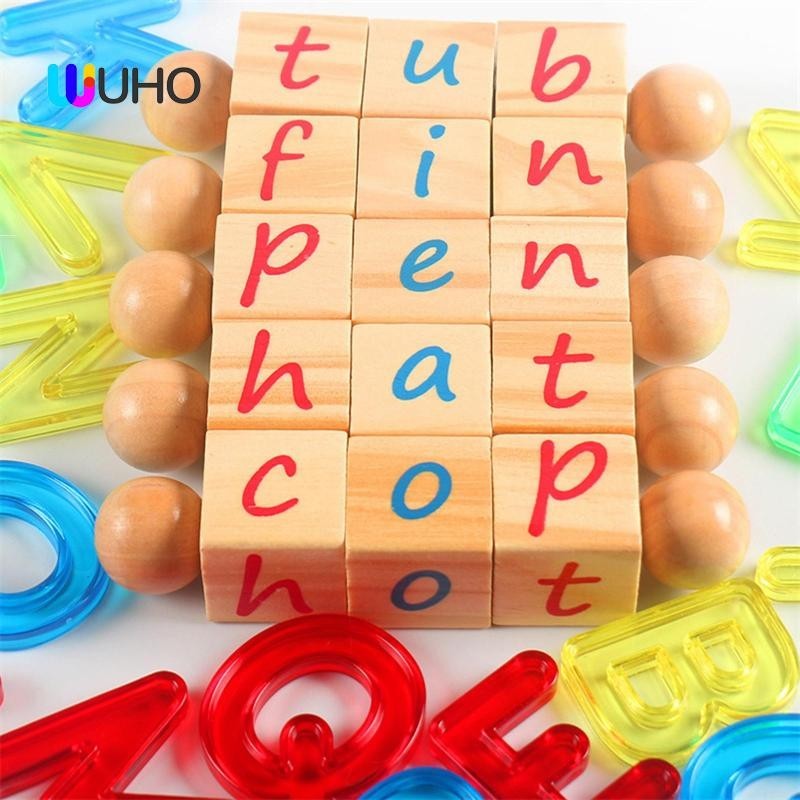 [WUHO] Wooden Reading Blocks Flash Cards Early Learning Learning CVC ...