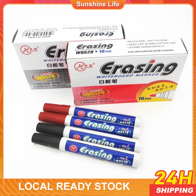 1Box/10Pcs Erasing White Board Marker Single Tip Easy Erasable Black ...