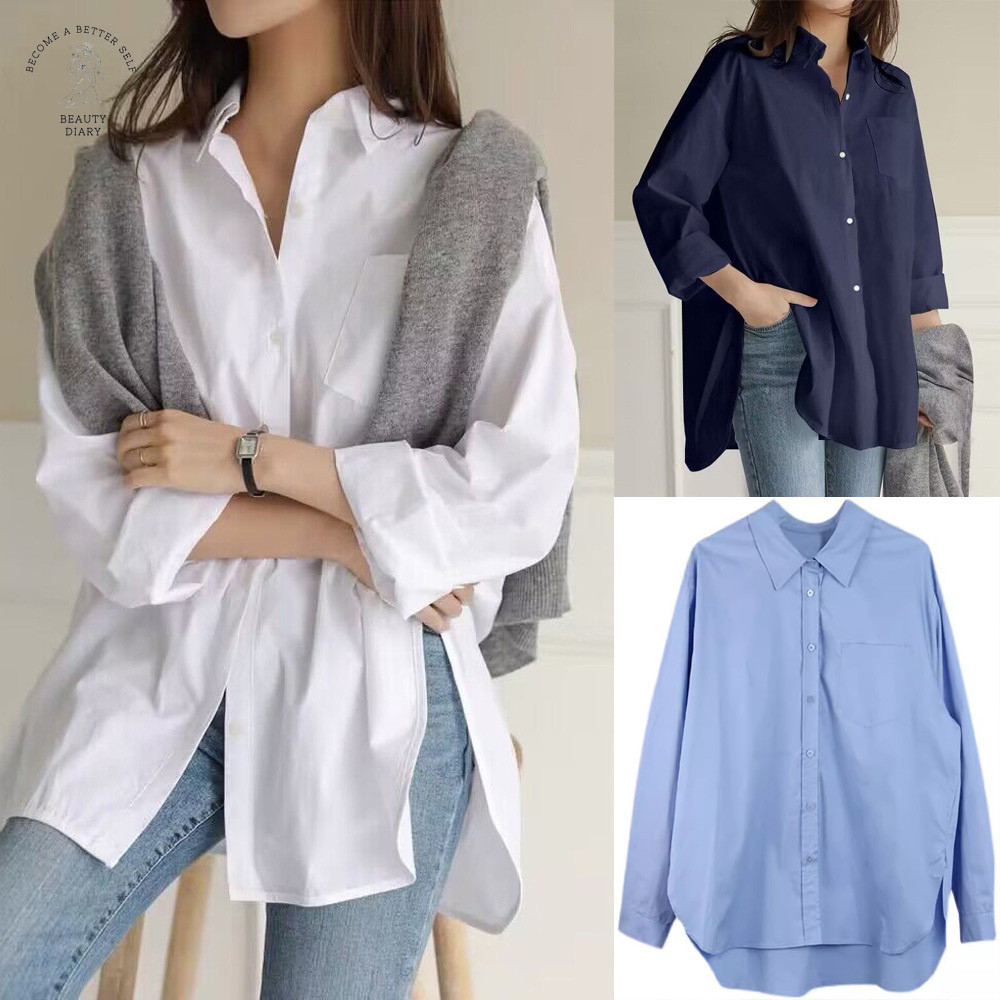{shipped From Manila Cod} Blouse For Women Lapel Neck Button Up Long