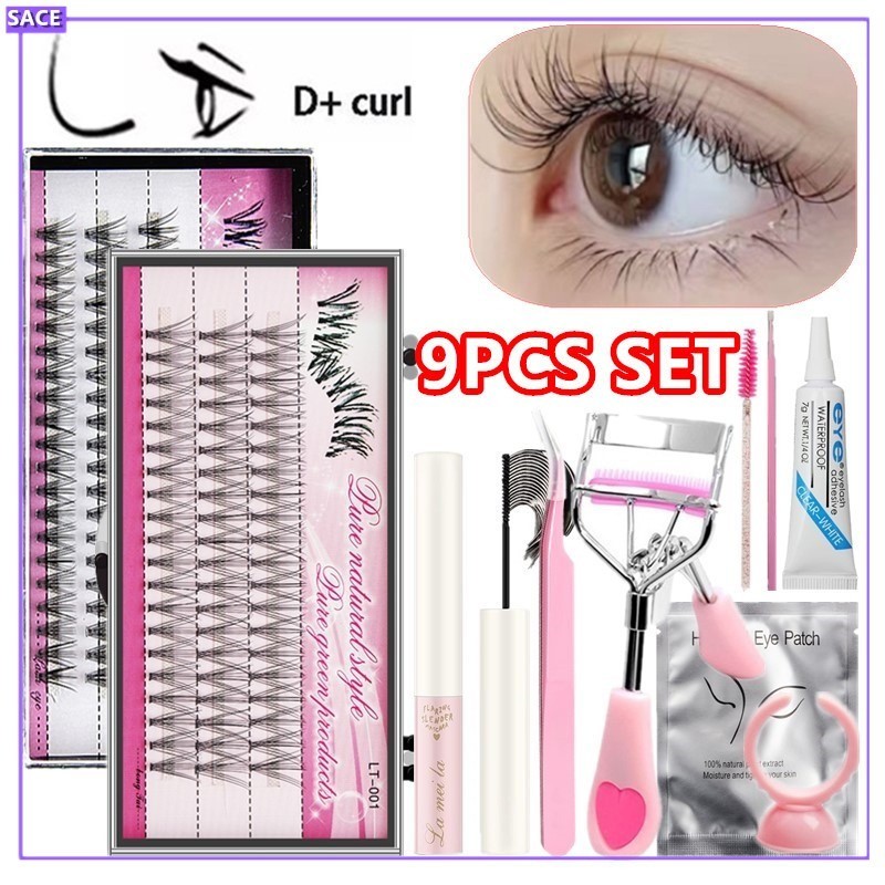 9Pcs 10D 20D Natural False Eyelashes Extension Set D Curl DIY Grafting ...