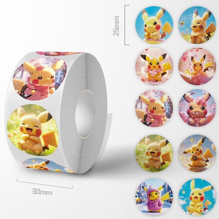 500pcs/roll Pokémon Pikachu Sealing Sticker Cartoon Label Stickers ...