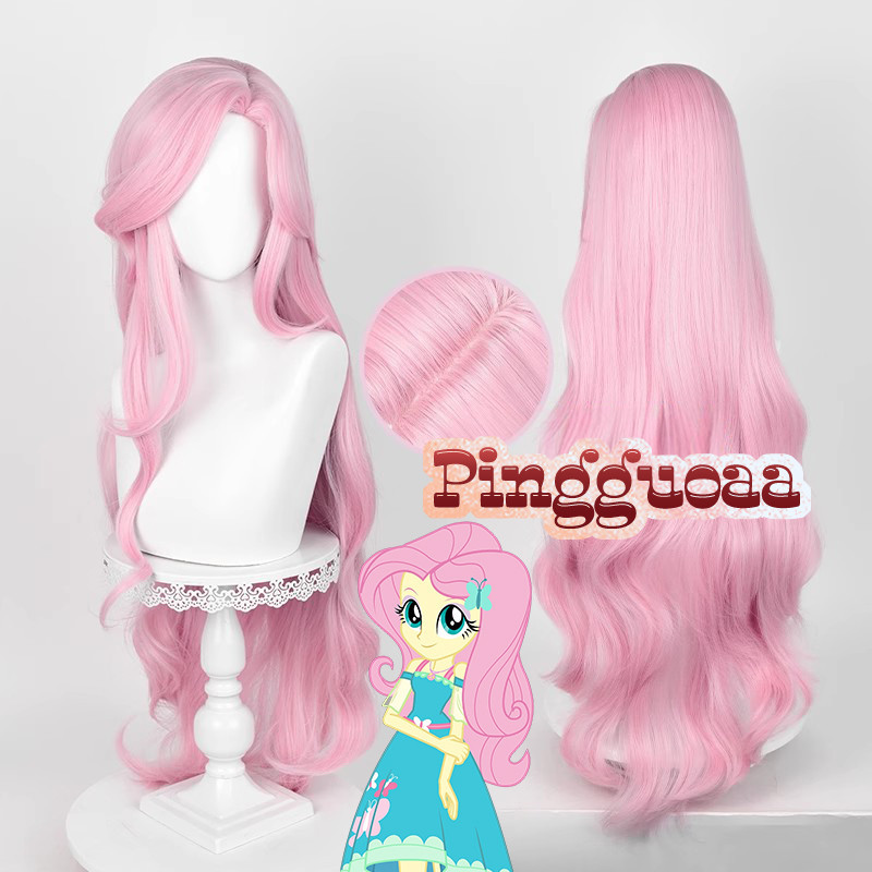 My Little Pony Fluttershy Princess Cosplay Wig 100cm Long Pink Curly ...