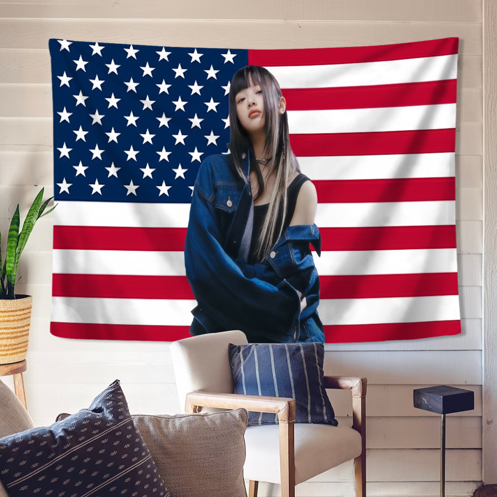 NewJeans Hanni American Flag Wall Tapestry with Clips Polyester ...