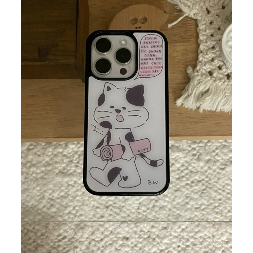 Korea Ins cute lazy cat Black Soft Edge Case for Iphone16promax/15pro ...