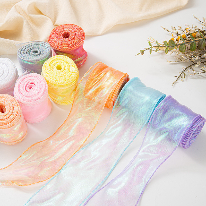 New Iridescent Fishtail Yarn Ribbons Wave Edge Silk Lace Ribbon Bouquet ...