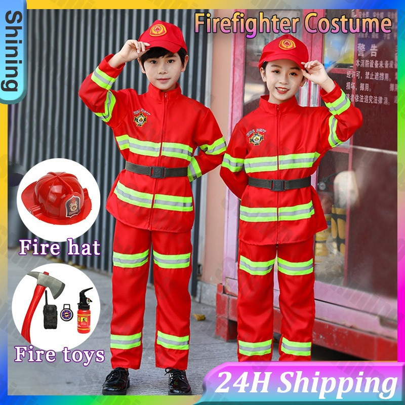 Fireman Costume for Kids Boy Girl Halloween Cosplay Career Performance ...