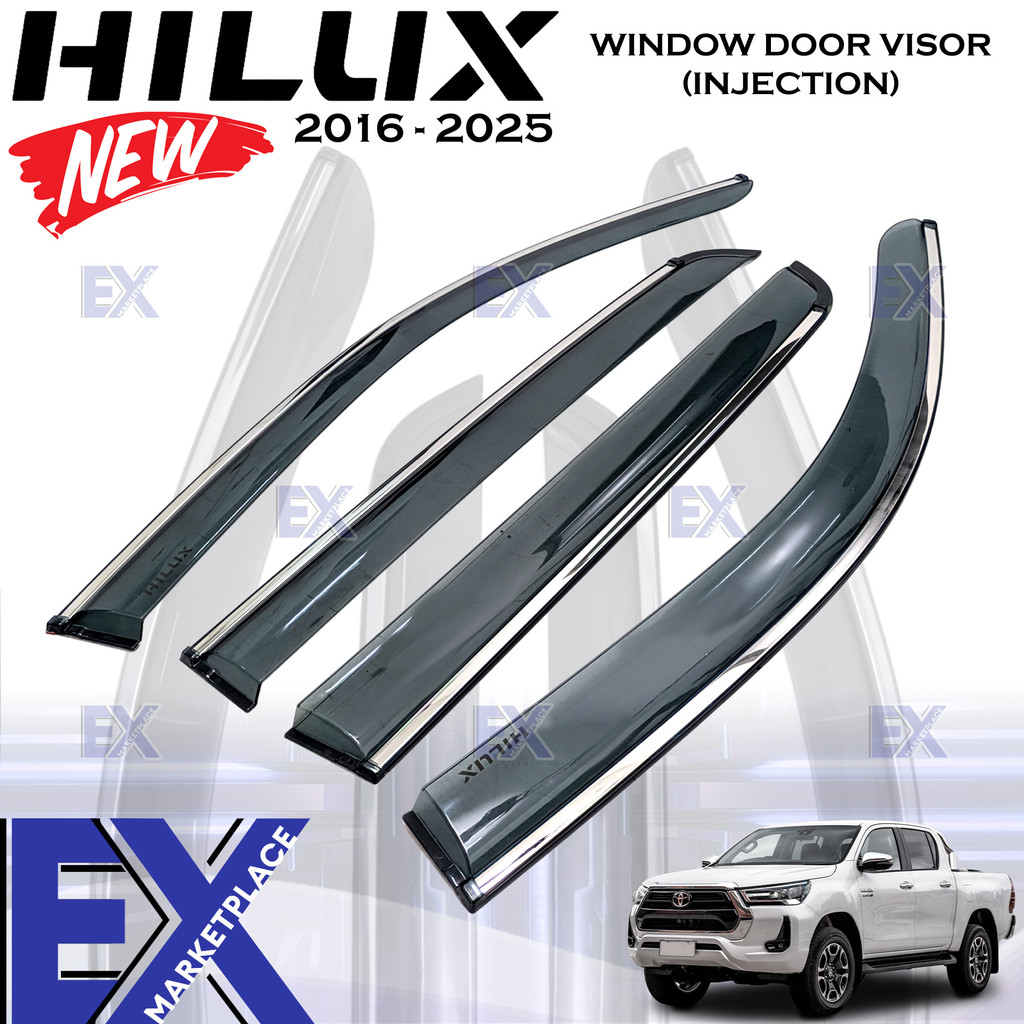 Toyota Hilux 2016 to 2025 INJECTION TYPE Window Door Rain Visor Black w ...