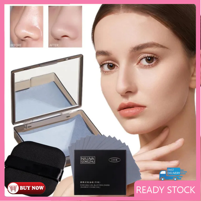 100 Sheets Facial Oil Blotting Papers Cleansing Face Portable Oil-holding Bamboo charcoal Paper ...