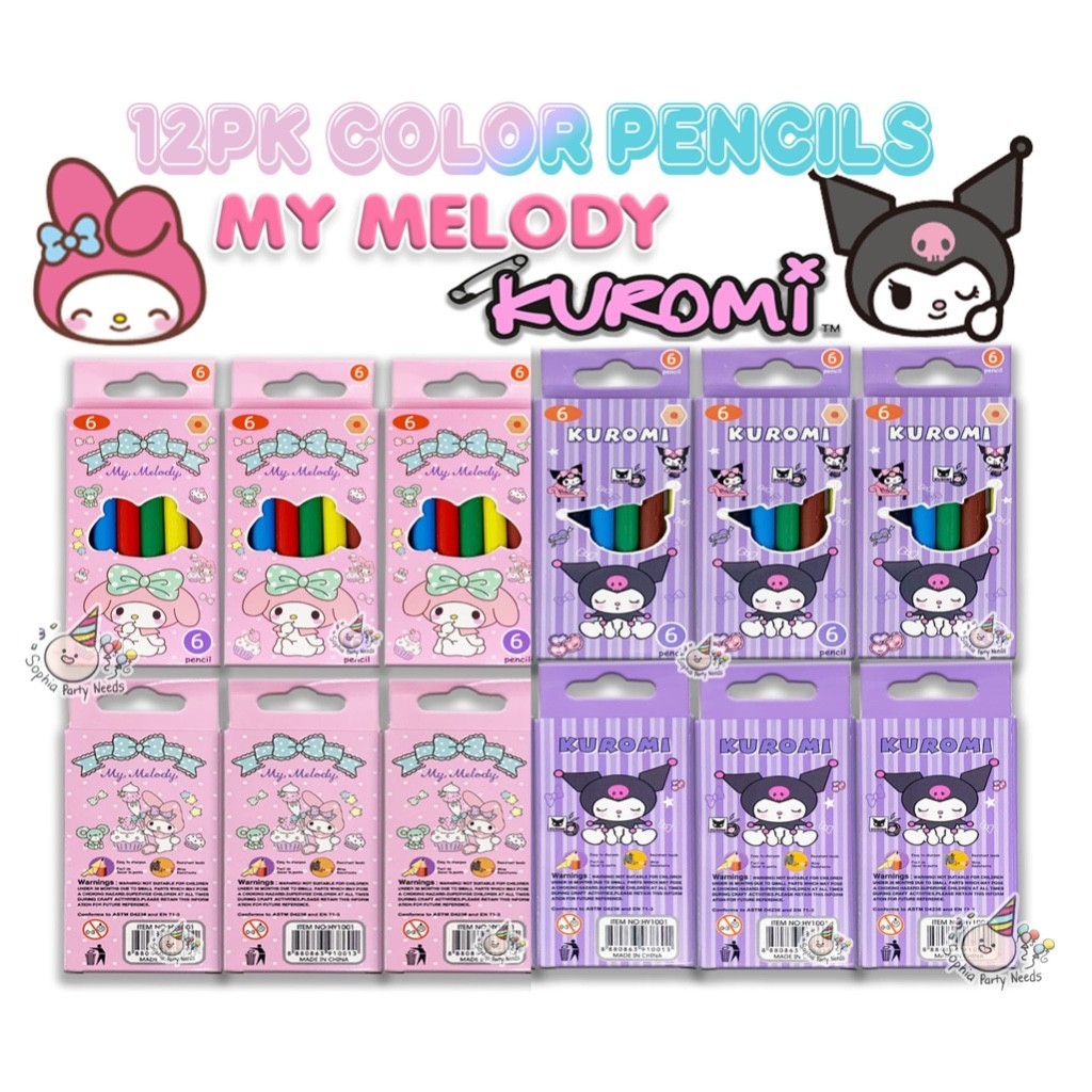 6 colors Color Pencil Kuromi and My Melody Design (12pk per order ...