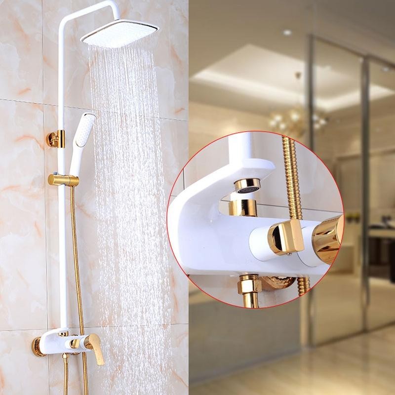copper tub shower set: wall-mounted shower with height adjustment and ...