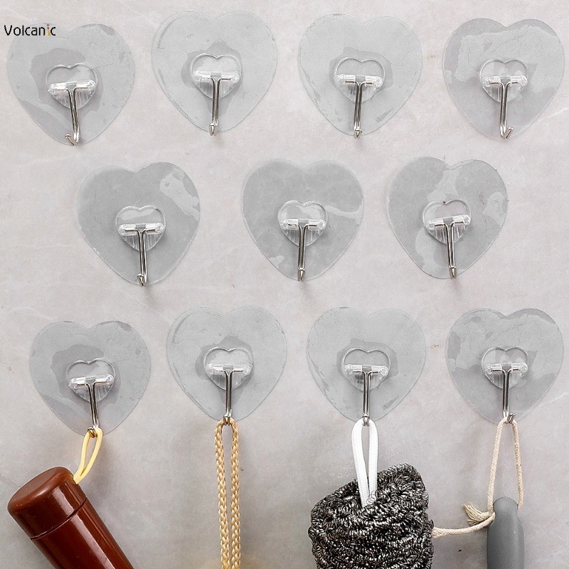 1/10Pcs Transparent Metal Strong Self Adhesive Heart-shaped Hooks ...