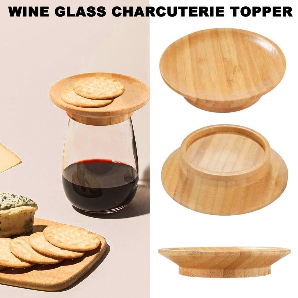 Charcuterie Wine Glass Topper Portable Wooden Appetizer Plates Table ...