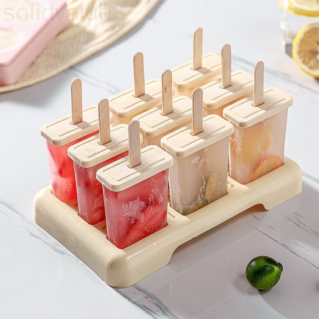 9 Cells Big Size Ice Cream Popsicle Molds DIY Homemade Dessert Freezer ...