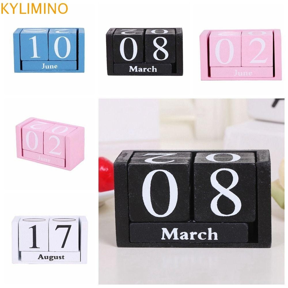 KYLIMINO Wooden Perpetual Calendar, MDF Pastoral Style Building Blocks ...