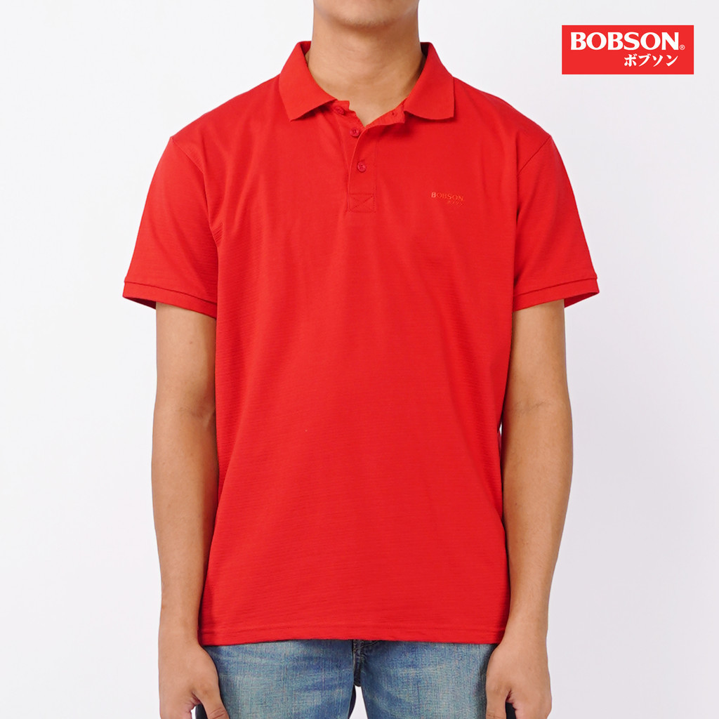 Bobson Japanese Men's Basic Collared Shirt Missed Lycra Fabric for Men Slim Fit 152351 (Tango ...