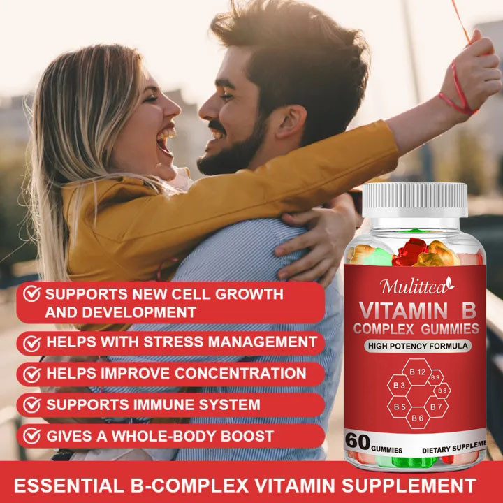 Mulittea Vitamin B Complex Vegan Gummies with Vitamin B3,B5,B6,B7,B8,B9 ...
