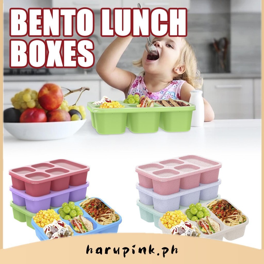 4 Pcs Bento Box 5 Compartments Snack Box with Clear Lid Individually ...
