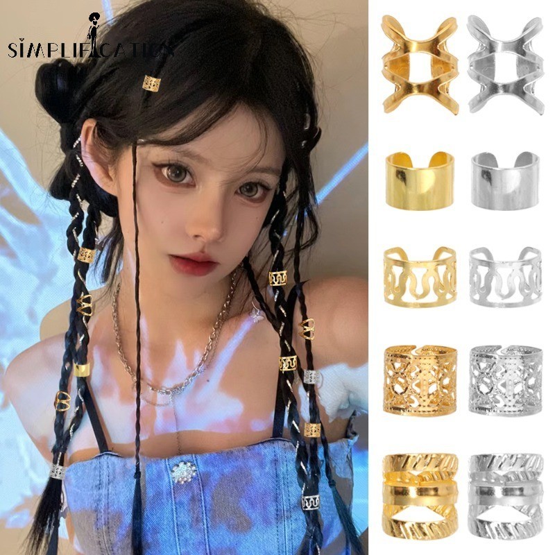 10/40 Pcs Fashion Metal Braid Hair Rings - Y2K Personality Golden ...