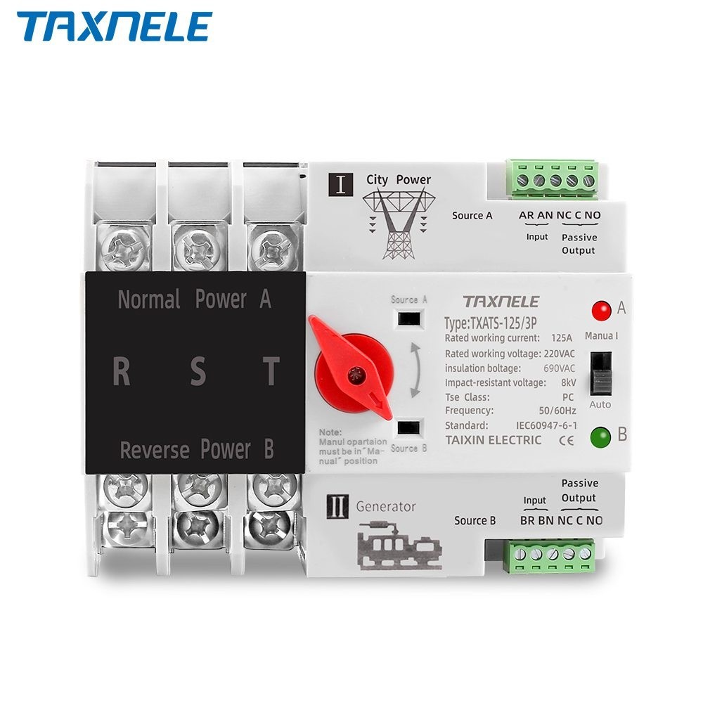 &3P 3 Phase Din Rail ATS Dual Power Automatic Transfer Switch Electrical Selector Switches ...