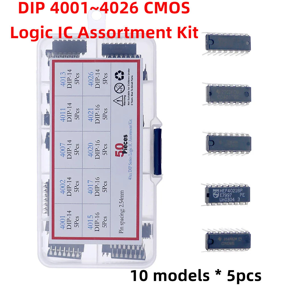50pcs DIP 4000 Series CMOS Logic IC Assortment Kit 10models*5pcs 4001 ...