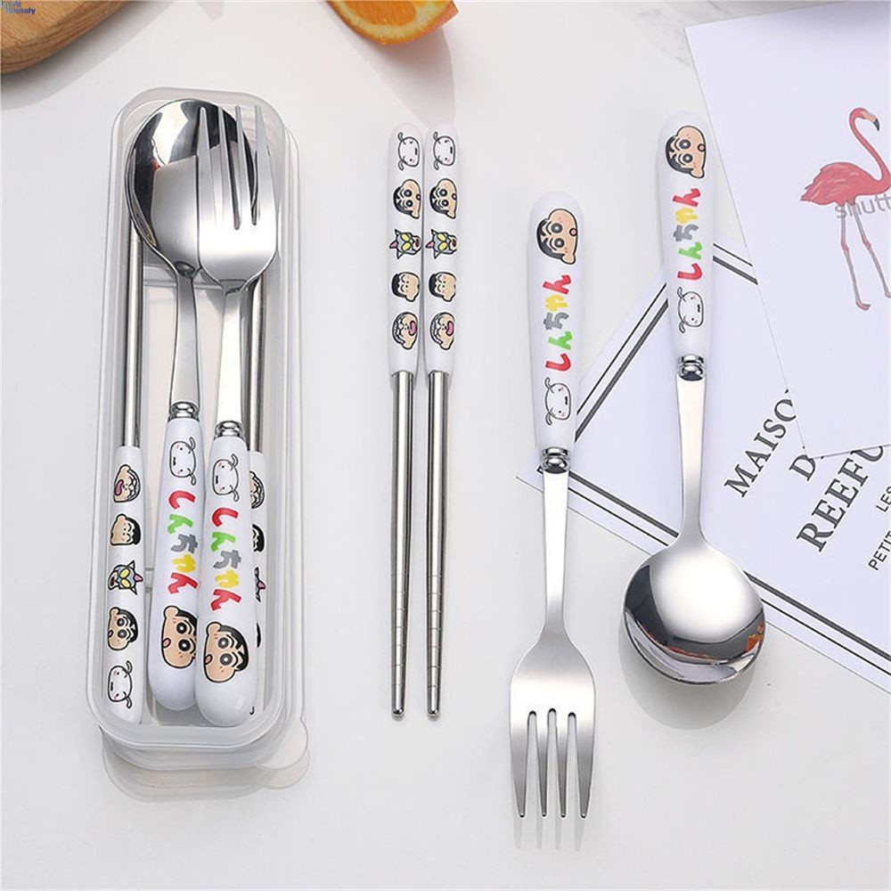 Cartoon Crayon Shin-chan Stainless Steel Chopsticks Spoon Set Portable ...