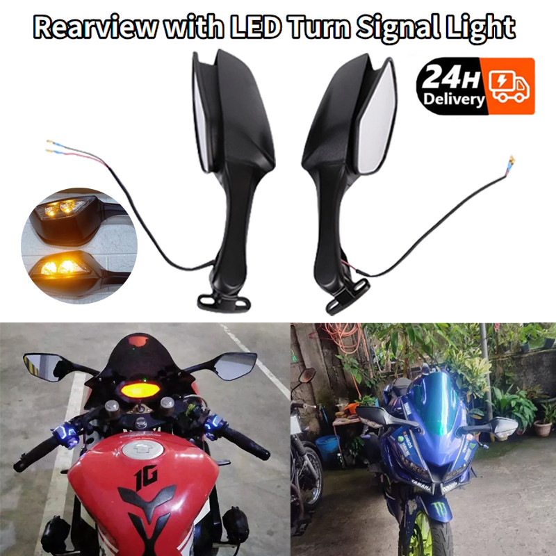 Motorcycle Rearview Rear View Side Mirrors with LED Turn Signal Light ...