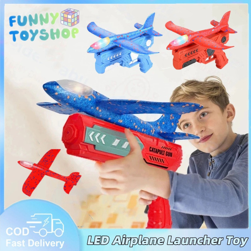 Kids Airplane Launcher Toys LED Throwing Airplane Foam Plane Glider ...