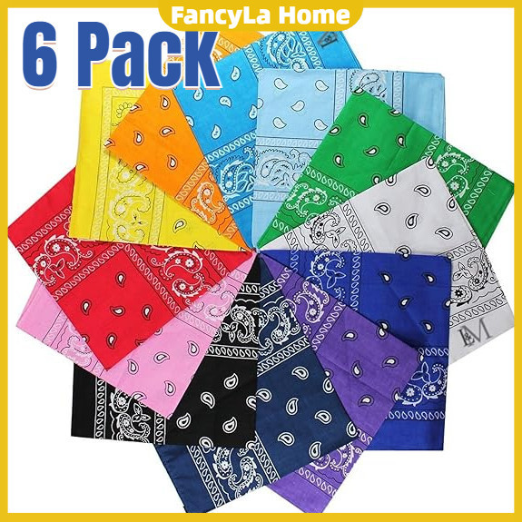 6 Pack Large Bandana Novelty Fashion Bohemian Print Paisley Cowboy ...