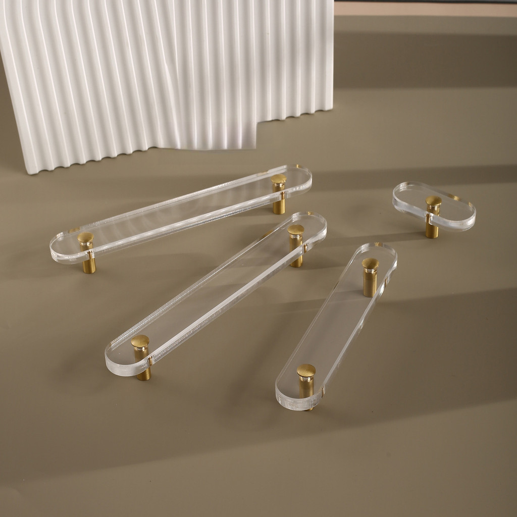 Minimalist Acrylic Flat Brass Pull Handle for Acrylic Cabinet Doors and ...