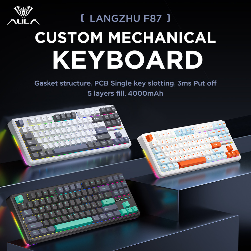 【Local Delivery】Aula F87 Pro Mechanical Keyboard 87 Key with TKL Gasket Structure Full-key Three ...