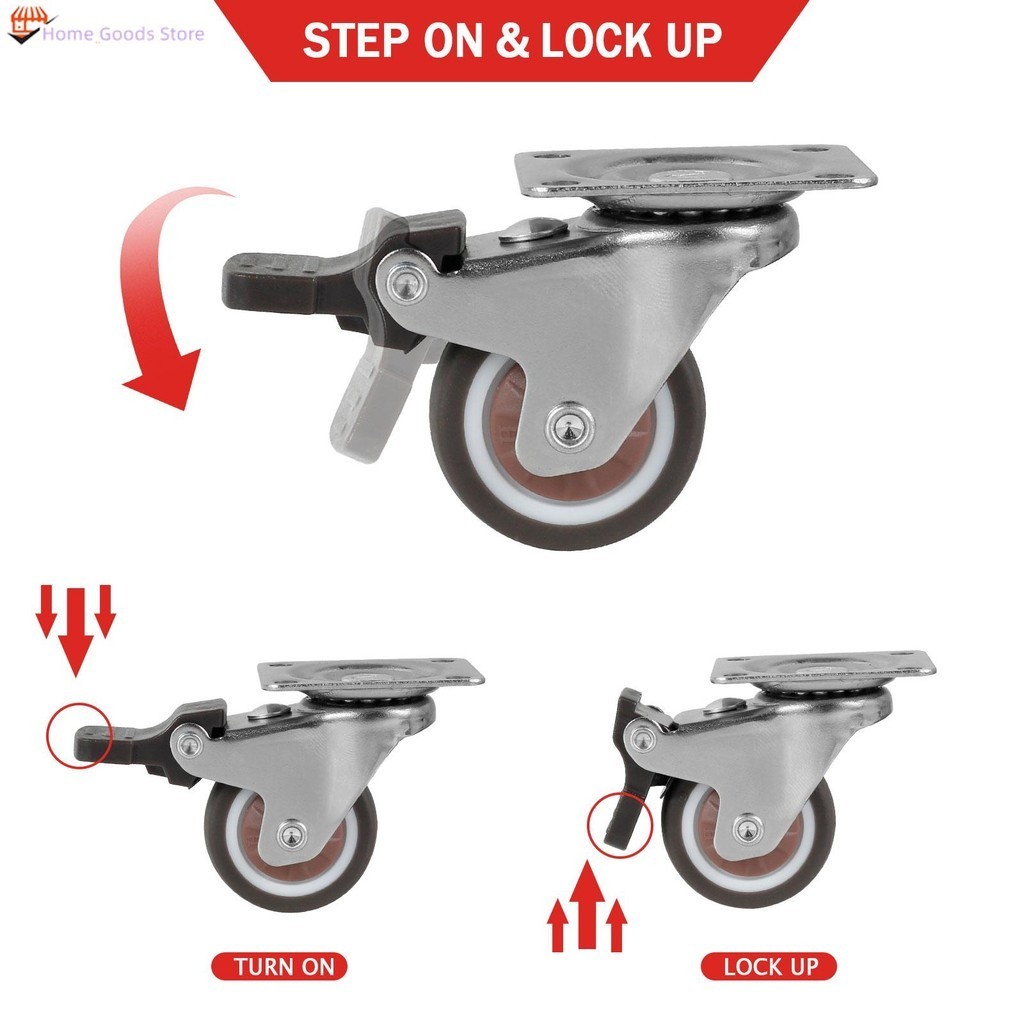 4Pcs Stainless Steel Castor Swivel Caster Furniture Office Rubber ...