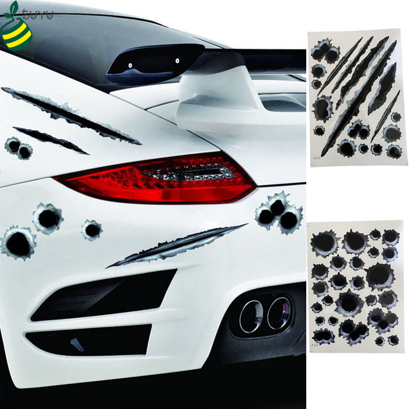 5sheets 21cm*30cm Car Styling 3D Fake Bullet Hole Gun Shots Funny Car ...