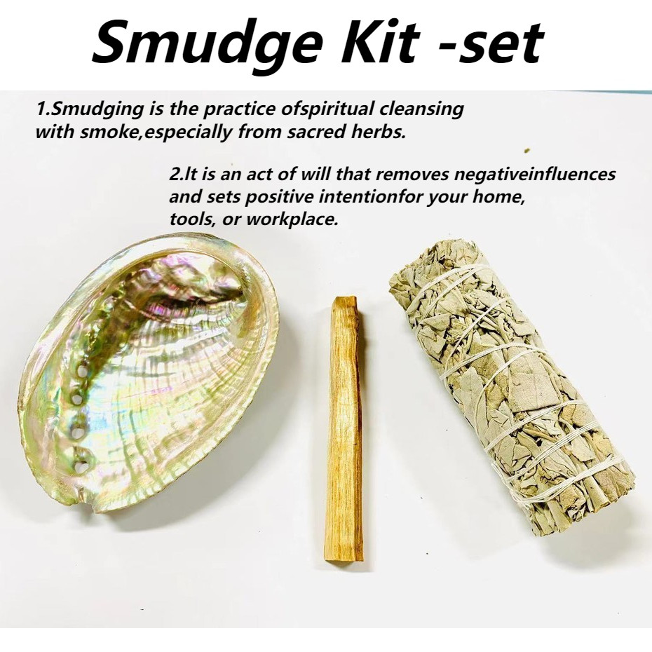 Smudge Kit SET Abalone Shell, Smudge Stick, Palo Santo, White Sage ...